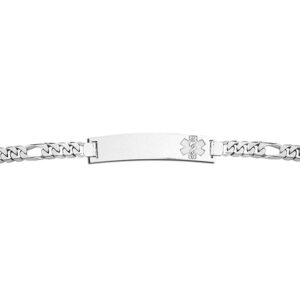 picturesongold.com sterling silver medical id bracelet w/figaro chain - 7-1/2 inch with engraving