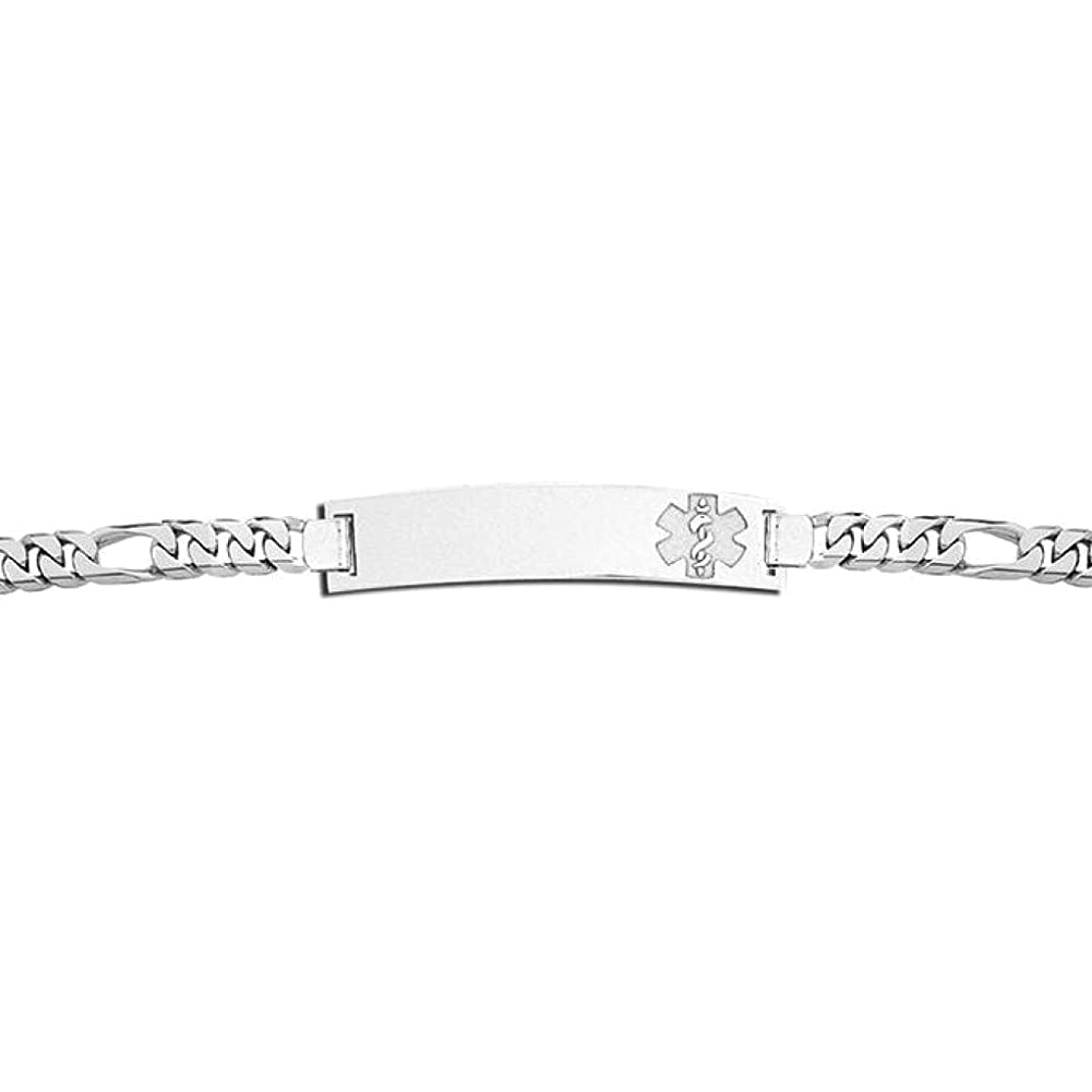 PicturesOnGold.com Sterling Silver Medical ID Bracelet W/Figaro Chain - 7-1/2 inch with Engraving