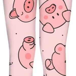 Funny Cartoon Pink Pig High Waist Yoga Pants Cute Pig Face Seamless Pattern Sports Gym Running Leggings Animal Print Pink Background Workout Pants Full Length Tummy Control for Women Teen Girls (XL)