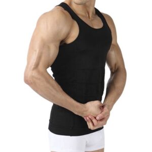 odoland men's body shaper slimming shirt tummy vest thermal compression base layer slim muscle tank top shapewear, black, xxl