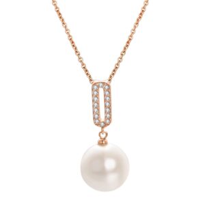 aleasha 14mm faux pearl necklace for women single floating pendant rose gold plated necklaces jewelry gifts