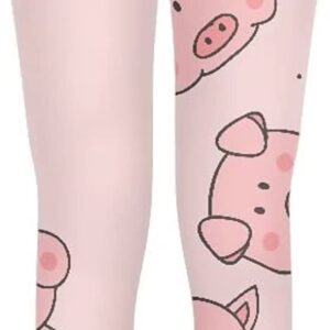 Funny Cartoon Pink Pig High Waist Yoga Pants Cute Pig Face Seamless Pattern Sports Gym Running Leggings Animal Print Pink Background Workout Pants Full Length Tummy Control for Women Teen Girls (XL)