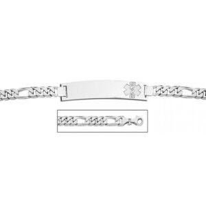 PicturesOnGold.com Sterling Silver Medical ID Bracelet W/Figaro Chain - 7-1/2 inch with Engraving