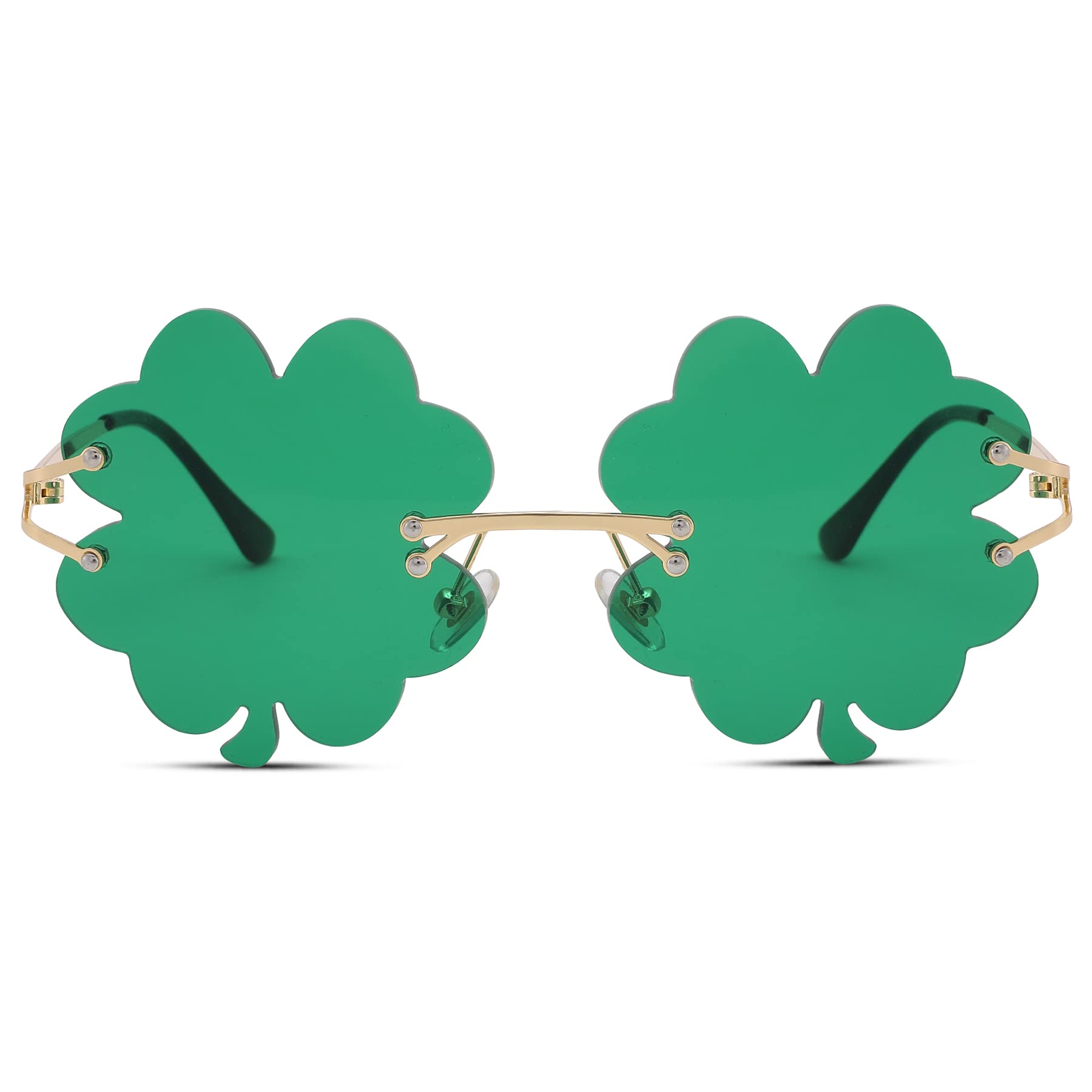 Melpomenia St. Patrick’s Day Green Sunglasses Irish Shamrock Four Leaf Clover Green Lens Shades Costume Party Glasses(Four Leaf Green)