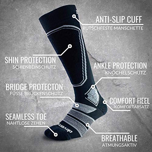 devembr Merino Wool Ski Socks for Men and Women, High Performance Snowboard socks - Size M, Black