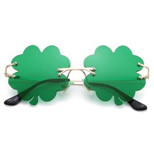 melpomenia st. patrick’s day green sunglasses irish shamrock four leaf clover green lens shades costume party glasses(four leaf green)