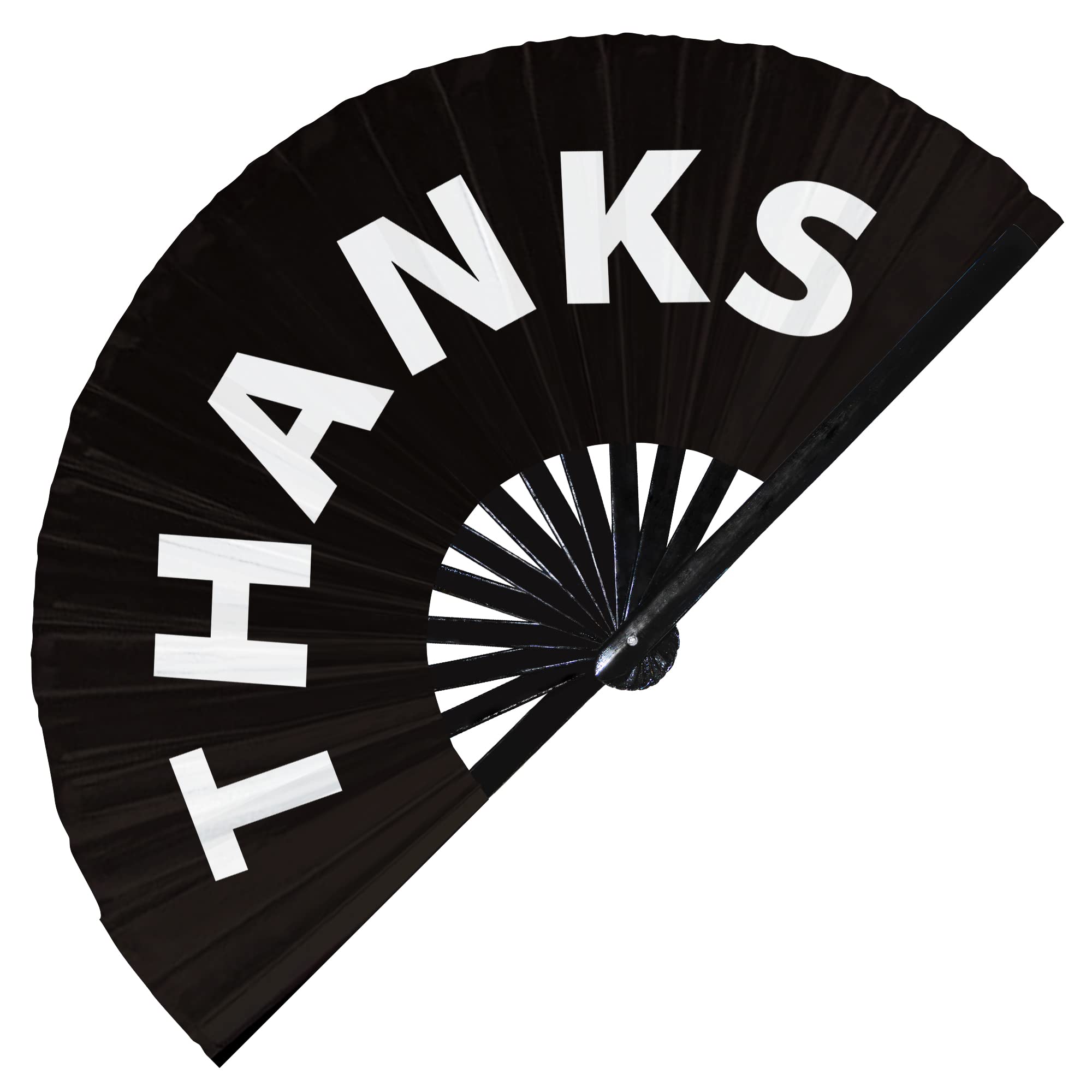 Thanks hand fan foldable bamboo circuit hand fan funny gag slang words expressions statement gifts Festival accessories Rave handheld Circuit event fan Clack fans (Black)