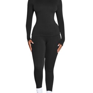 Kaximil Women's Thermal Underwear Fleece Lined Base Layer Long Johns Sets, X-Large, Black