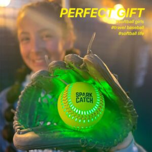 SPARK CATCH Light Up 12" Glow in The Dark Fastpitch Softball for Girls, Teens, and Players (Neon Green)