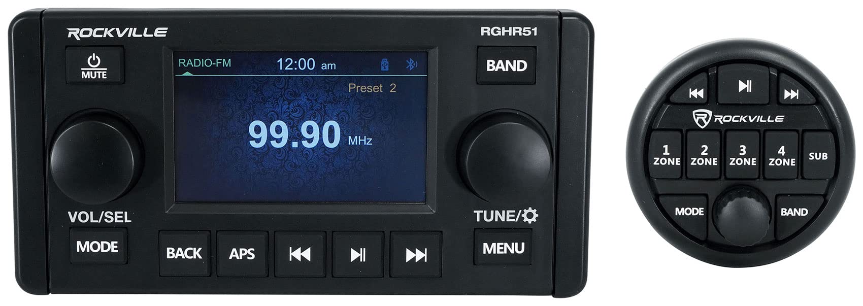 Rockville RGHR51 5 Zone Single Din Marine Receiver Bluetooth/Radio/Wired Remote