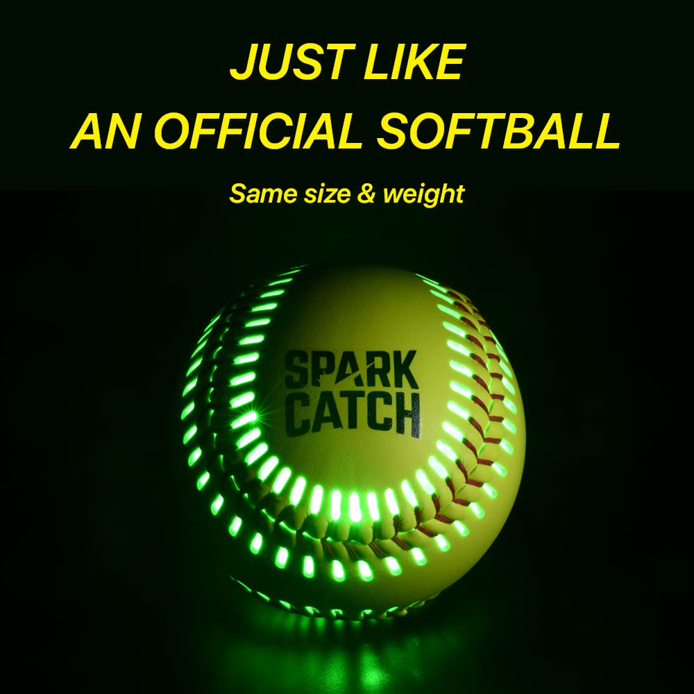 SPARK CATCH Light Up 12" Glow in The Dark Fastpitch Softball for Girls, Teens, and Players (Neon Green)