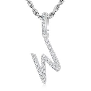 big bling moissanite initial necklace for women lab created diamond custom letter pendant iced out hip hop jewelry personalized name necklace 18k white gold plated sterling silver,tennis chain/ rope chain/ cuban link,16 inch to 24 inch length silver w