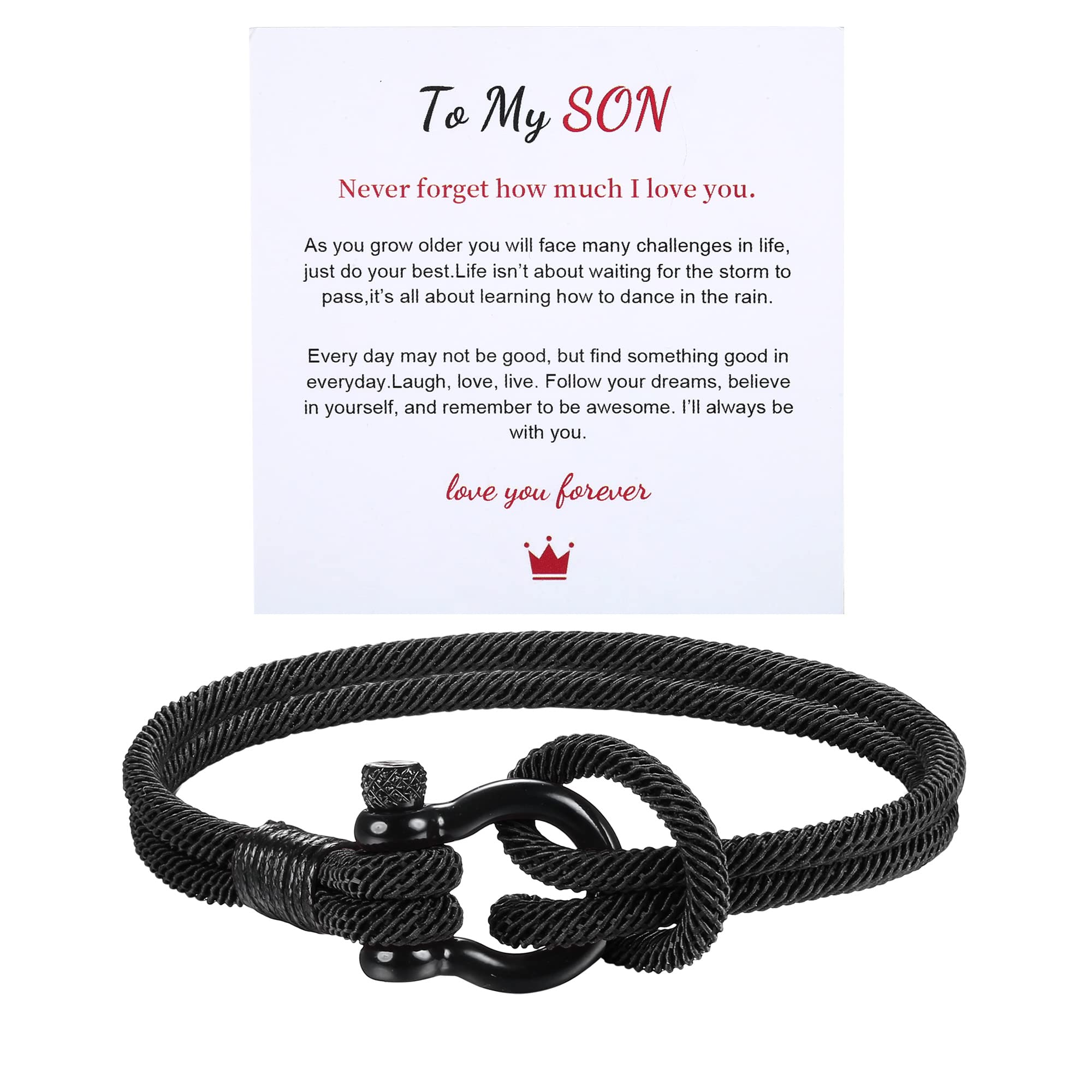 Jewenova To My Son Black Bracelet from Mom, Inspirational Son Gifts from Mom And Dad, Birthday Gift Back to School First Day of School Gifts to Son