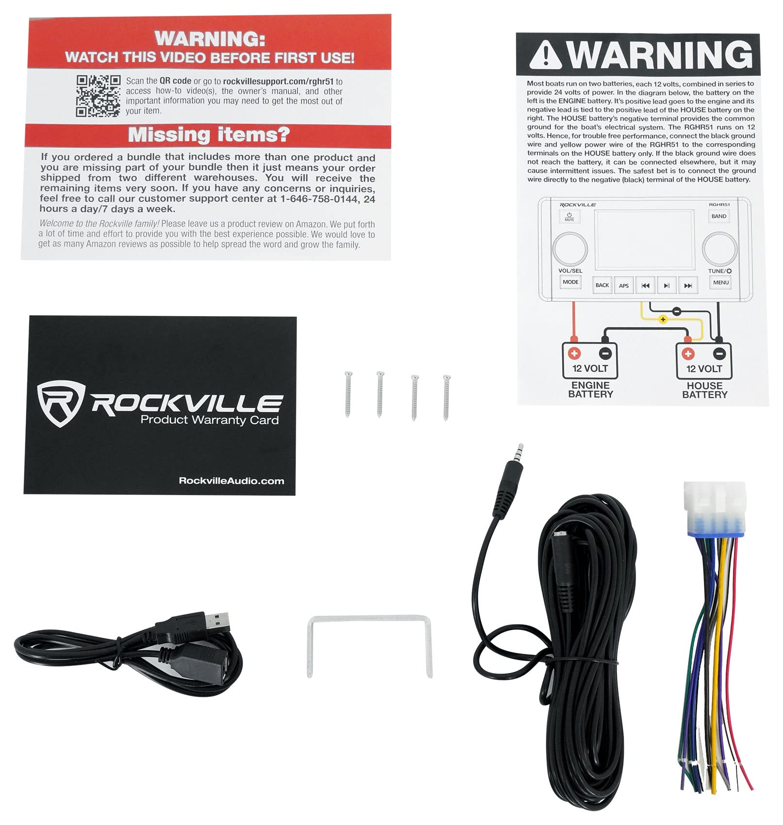 Rockville RGHR51 5 Zone Single Din Marine Receiver Bluetooth/Radio/Wired Remote