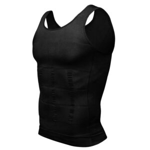 Odoland Men's Body Shaper Slimming Shirt Tummy Vest Thermal Compression Base Layer Slim Muscle Tank Top Shapewear, Black, XXL