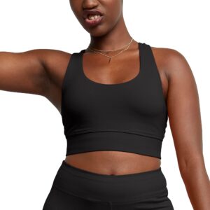 hanes comfortblend women's originals bralette, pullover cotton longline bra with moderate support, black, large