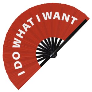 i do what i want hand fan foldable bamboo circuit hand fan funny gag slang words expressions statement gifts festival accessories rave handheld circuit event fan clack fans (red)