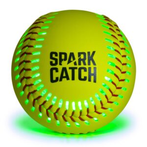 spark catch light up 12" glow in the dark fastpitch softball for girls, teens, and players (neon green)