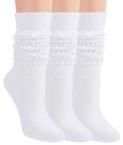 auranso slouch socks women 3 pairs scrunch knit knee high boot socks size 6-11 white