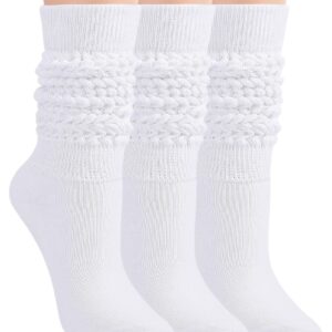 Auranso Slouch Socks Women 3 Pairs Scrunch Knit Knee High Boot Socks Size 6-11 White