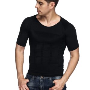 Odoland Men's Body Shaper Slimming Shirt Tummy Vest Thermal Compression Base Layer Slim Muscle Short Sleeve Shapewear, Black XXL