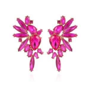 vangetimi hot pink vintage rhinestone statement earrings fashion bling colorful crystal cluster drop dangle earrings for women party prom