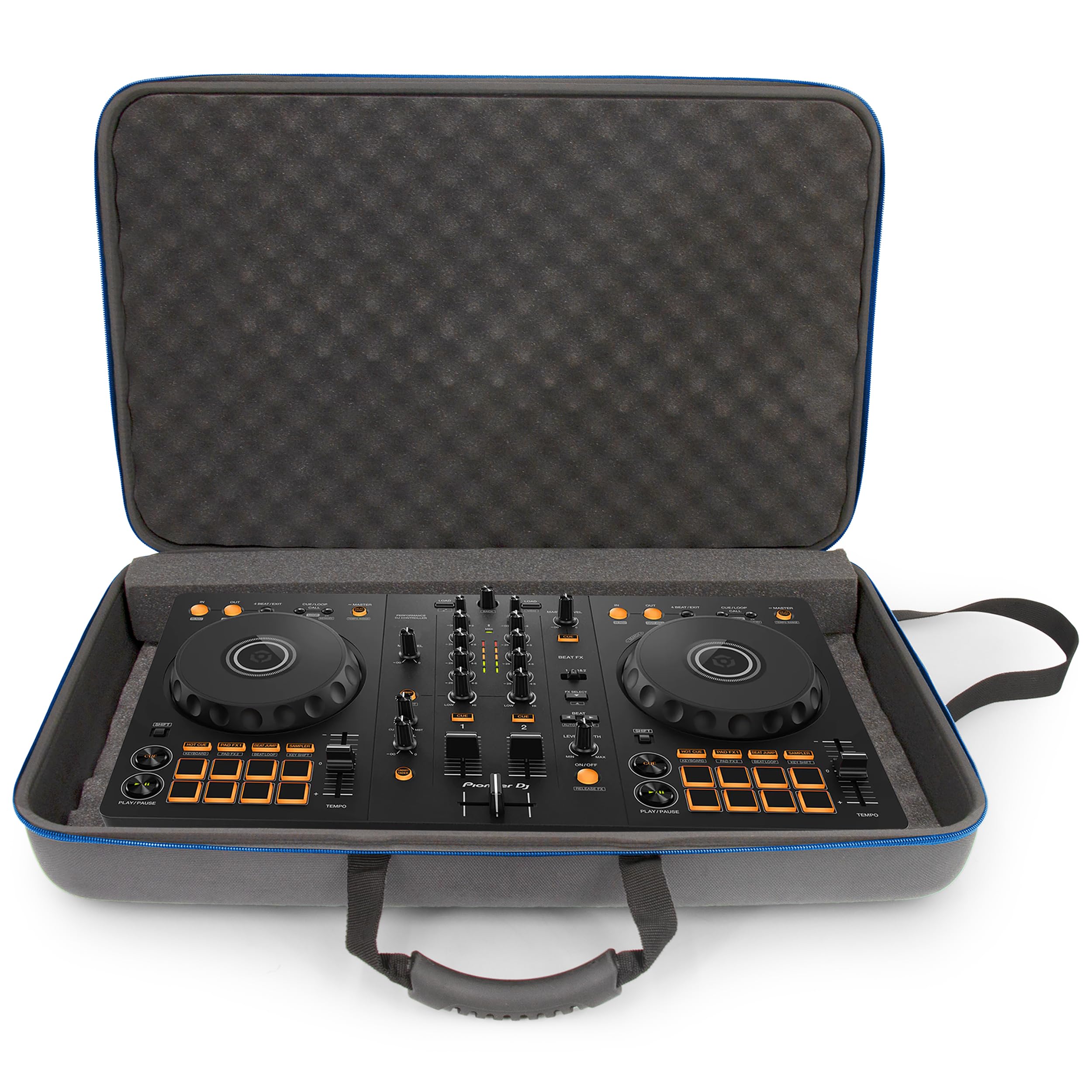 CASEMATIX Carrying Case Compatible with Pioneer DJ DDJ-FLX4 Serato DJ Controller, DDJ-REV1 Rekordbox Mixers and Cables - Includes Padded EVA Controller Case Only with Shoulder Strap