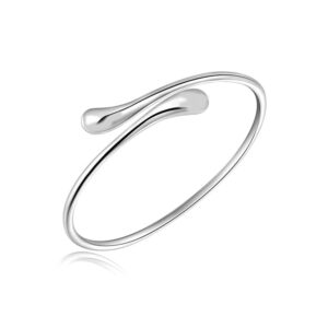 savlano 14k gold plated double teardrop open cuff bangle -7-8” inch flexible bangle bracelet comes with gift box for women (w)