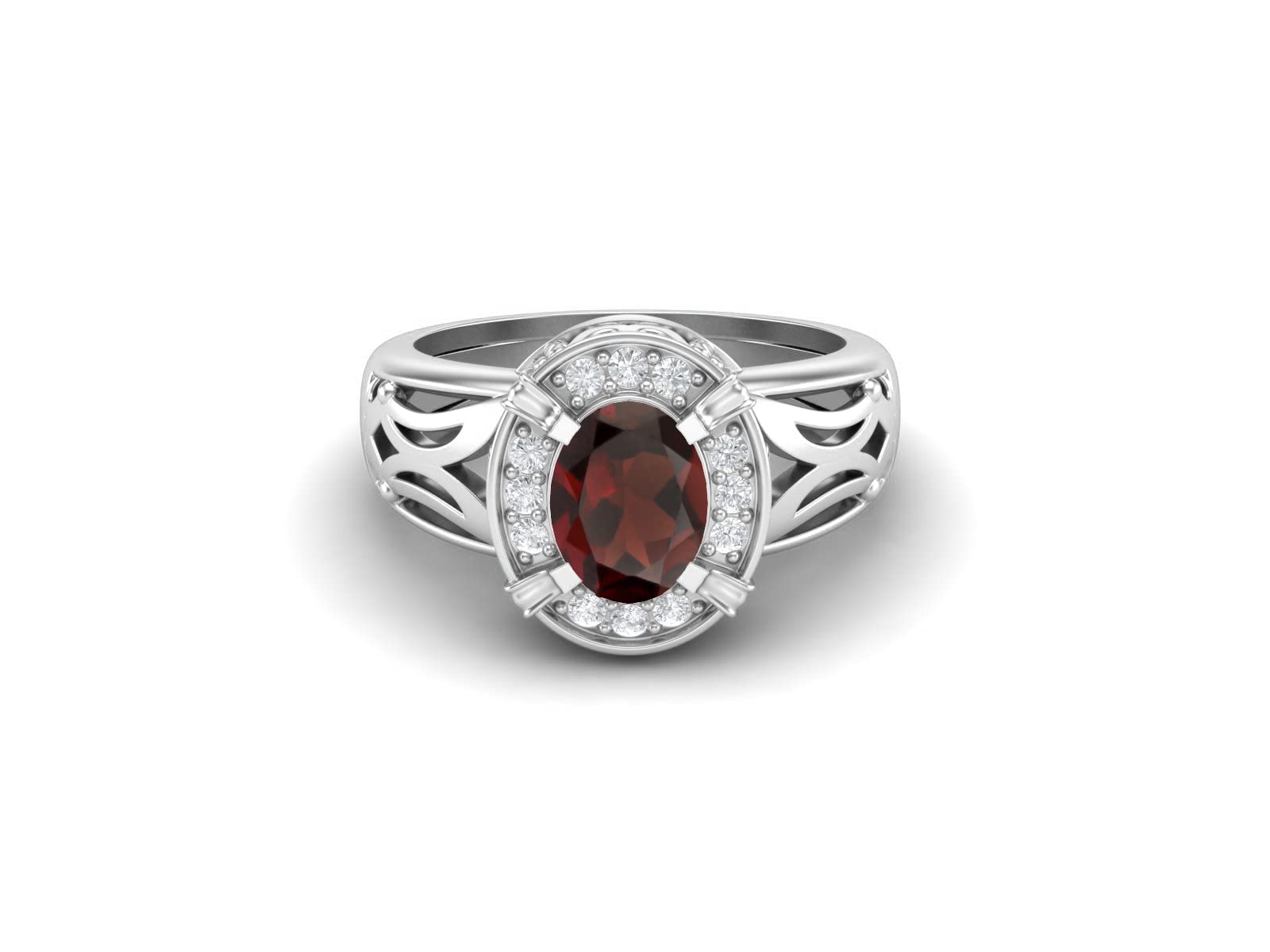 MOONEYE 8x6mm Natural Oval Shape Garnet 925 Sterling Silver Filigree Celtic Solitaire Women Ring (Sterling Silver, 10)