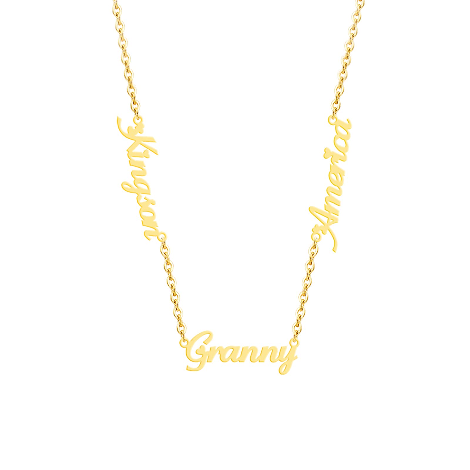 MRENITE 10k 14k 18k Solid Gold/Rose Gold/White Gold Names Necklace – Dainty Personalized Nameplate Jewelry - Custom 3 Names Gift for Family Members (Small Names)