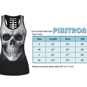 Womens Hollow Out Skull Print Workout Yoga Tank Tops Halloween Shirt (Butterfly Skull 002,XL)