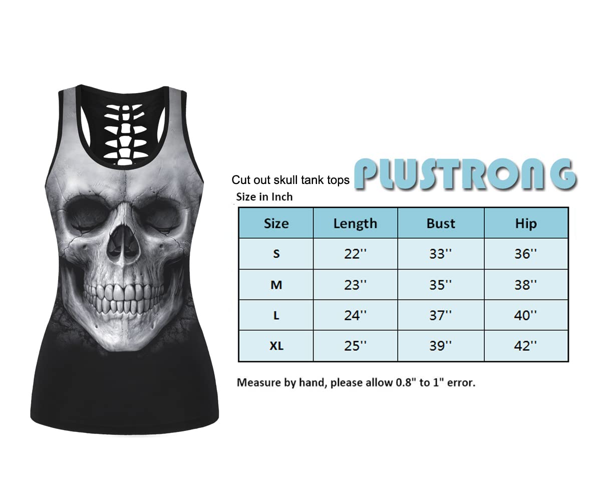 Womens Hollow Out Skull Print Workout Yoga Tank Tops Halloween Shirt (Butterfly Skull 002,XL)