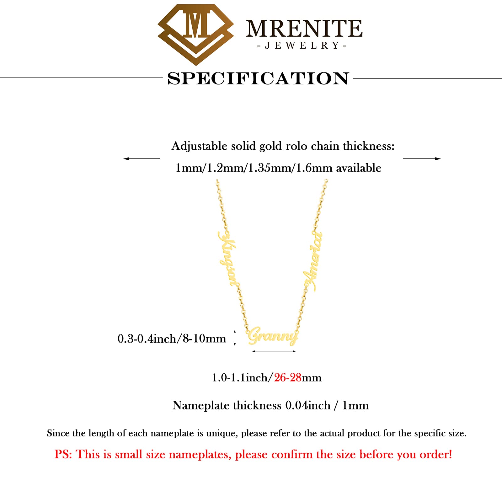 MRENITE 10k 14k 18k Solid Gold/Rose Gold/White Gold Names Necklace – Dainty Personalized Nameplate Jewelry - Custom 3 Names Gift for Family Members (Small Names)