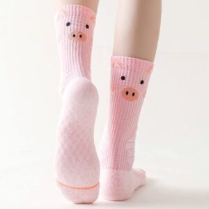 Angelteers Functional Sports Socks Animal Athletic Crew Socks for Women Big Kids (US, Alpha, One Size, Regular, Regular, Pink Cartoon Pig)