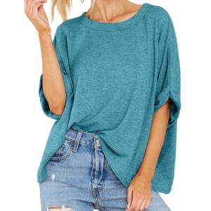 Women Oversized T-Shirt Summer Casual Short Sleeve Loose Tee Tops Lake Blue