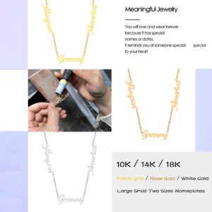 MRENITE 10k 14k 18k Solid Gold/Rose Gold/White Gold Names Necklace – Dainty Personalized Nameplate Jewelry - Custom 3 Names Gift for Family Members (Small Names)