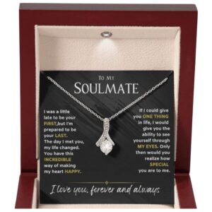 romesia to my soulmate necklace for women. necklace for girlfriend or to my wife necklace, necklaces for women select 14k white gold finish, 18k yellow finish or rose gold finish. gifts for girlfriend