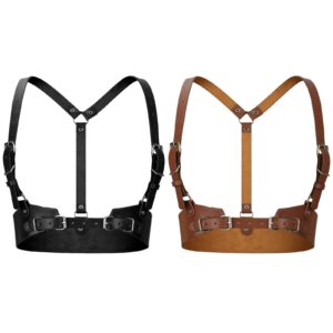 hicarer 2 pcs women leather waist belt vest pu leather belt fashion body chain adjustable waist belt for party cosplay(medium,classic style)