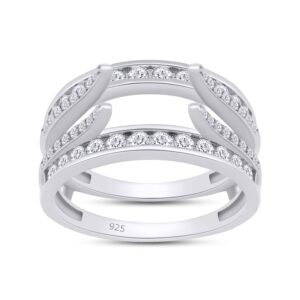 savearth diamonds 1ct round lab created moissanite diamond combination cathedral & classic enhancer ring guard in 14k white gold over sterling silver (1cttw)-6.5