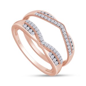 SAVEARTH DIAMONDS 1/3 ct t.w Round Cut Lab Created Moissanite Diamond Wedding Band Enhancer Guard Double Chevron Ring In 14K Rose Gold Over Sterling Silver (D Color,VVS1 Clarity 0.33 Cttw)-7