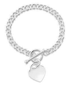 savlano 14k gold plated toggle heart charm bracelet -7.5” inch rolo chain bracelet comes with gift box for women (w)