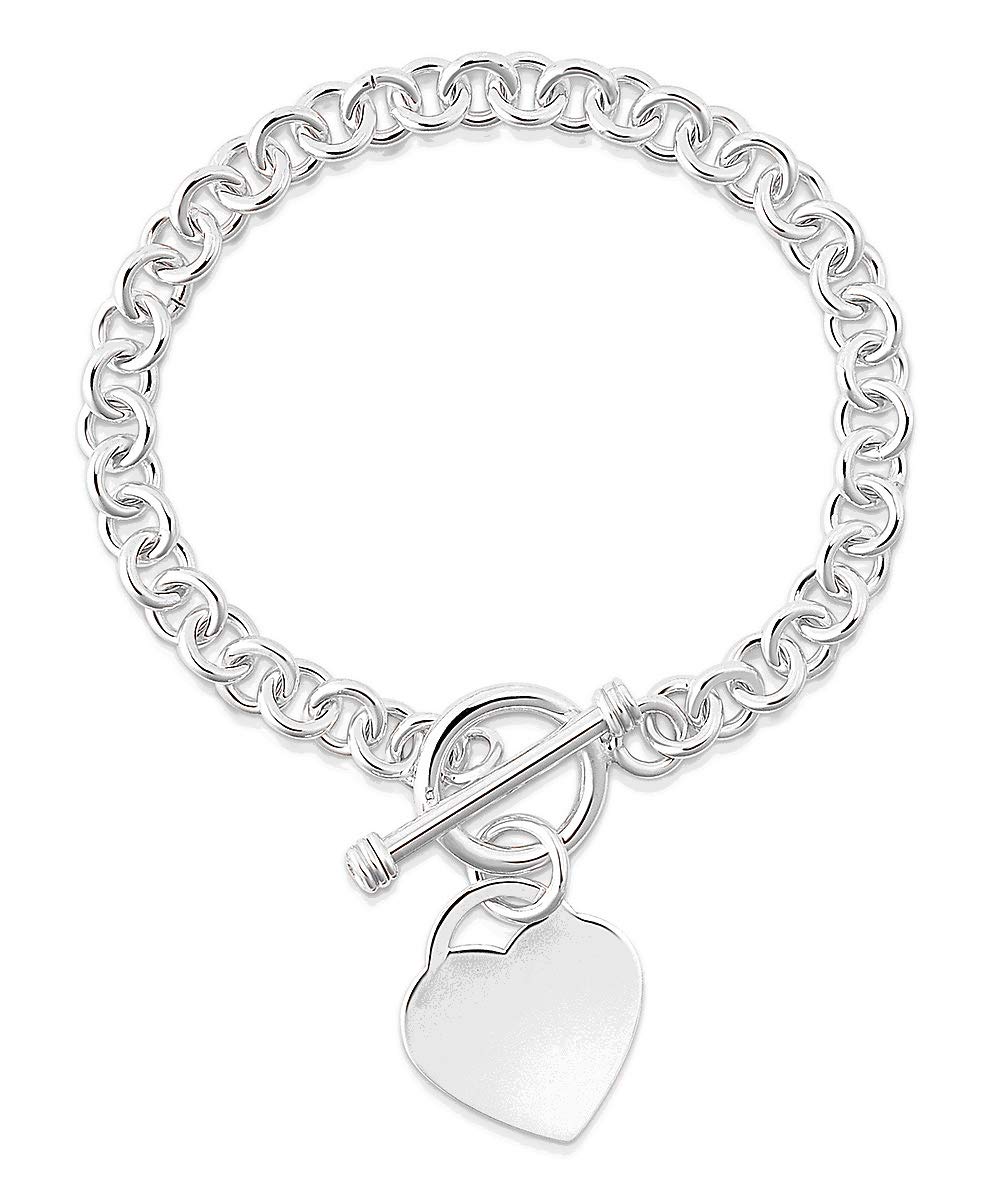 Savlano 14K Gold Plated Toggle Heart Charm Bracelet -7.5” inch Rolo Chain Bracelet Comes With Gift Box for Women (W)