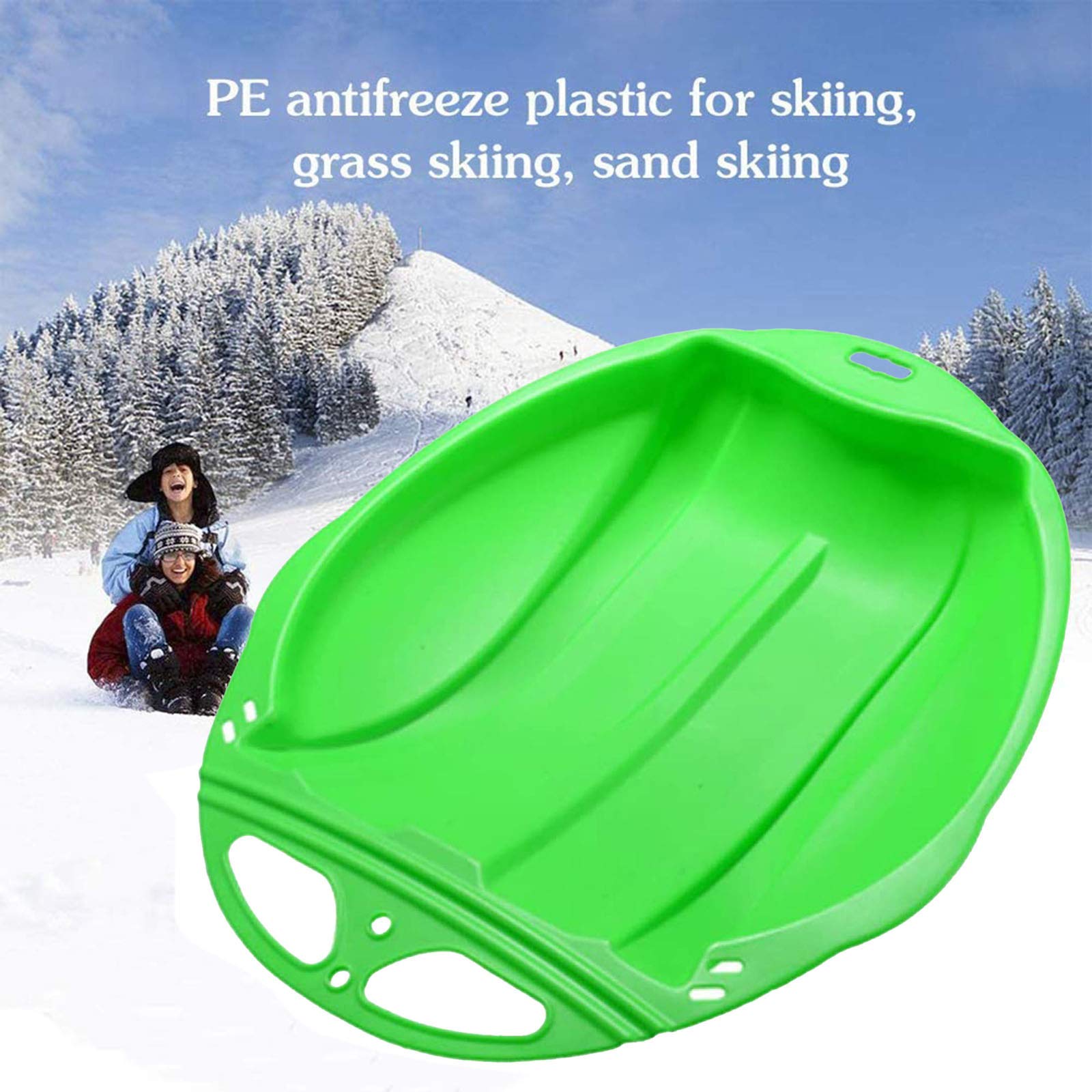 Snow Sleds, Snow Sleds for Kids Adult Durable Downhill Snow Sled with 2 Handles Winter Outdoor Skiing Board Snow Sleds Sand Board (Green, Plastic)