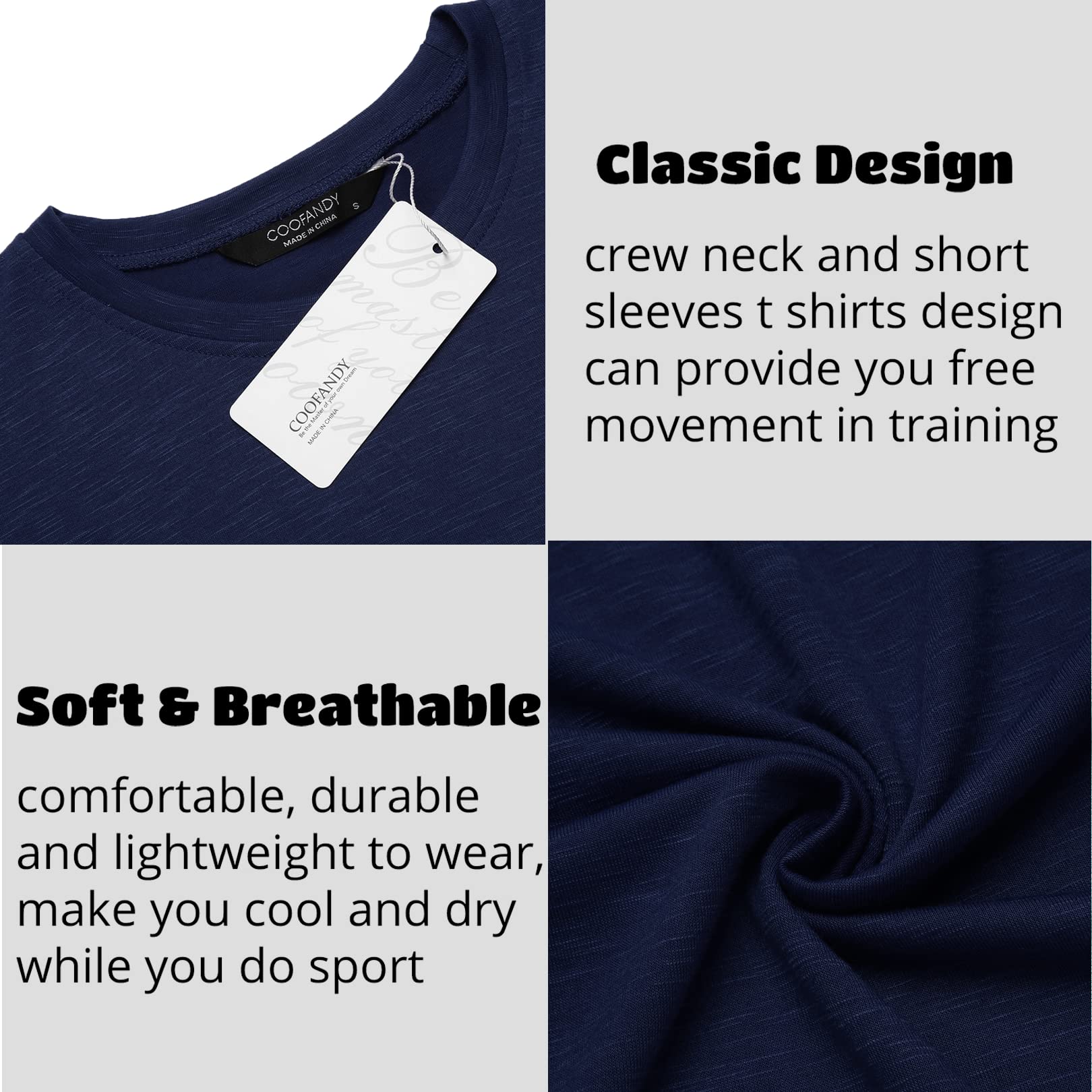 COOFANDY Men's Muscle Athletic T Shirts Gym Fitted Hipster Short Sleeve Tee Top Navy Blue