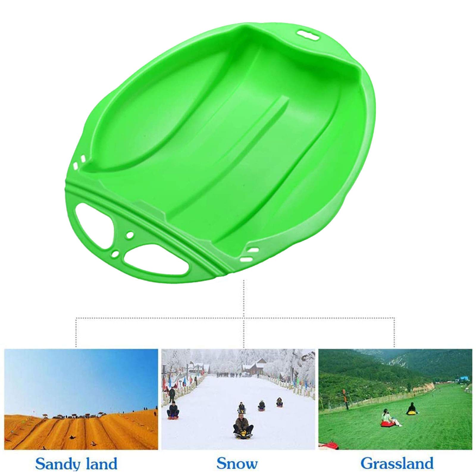 Snow Sleds, Snow Sleds for Kids Adult Durable Downhill Snow Sled with 2 Handles Winter Outdoor Skiing Board Snow Sleds Sand Board (Green, Plastic)