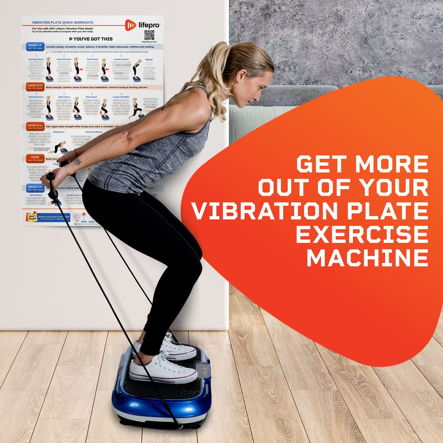 LifePro Whole Body Vibration Plate Workout Laminated Poster - Comprehensive Exercise Poster for Vibration Plate with Training Suggestions & Detailed Instructions Workout Chart