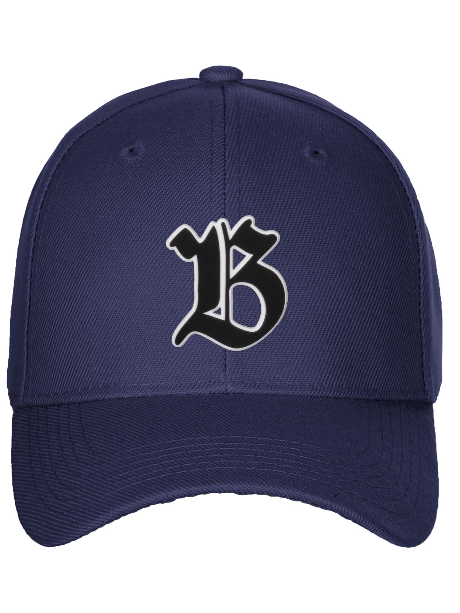 Daxton Structured Baseball Hat Cap Old English A to Z Letter Number Initial-Navy, Letter B