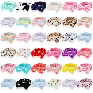 36 pcs facial spa headband makeup headbands bulk bow hair head band fluffy plush spa headband for women washing face spa shower cleansing