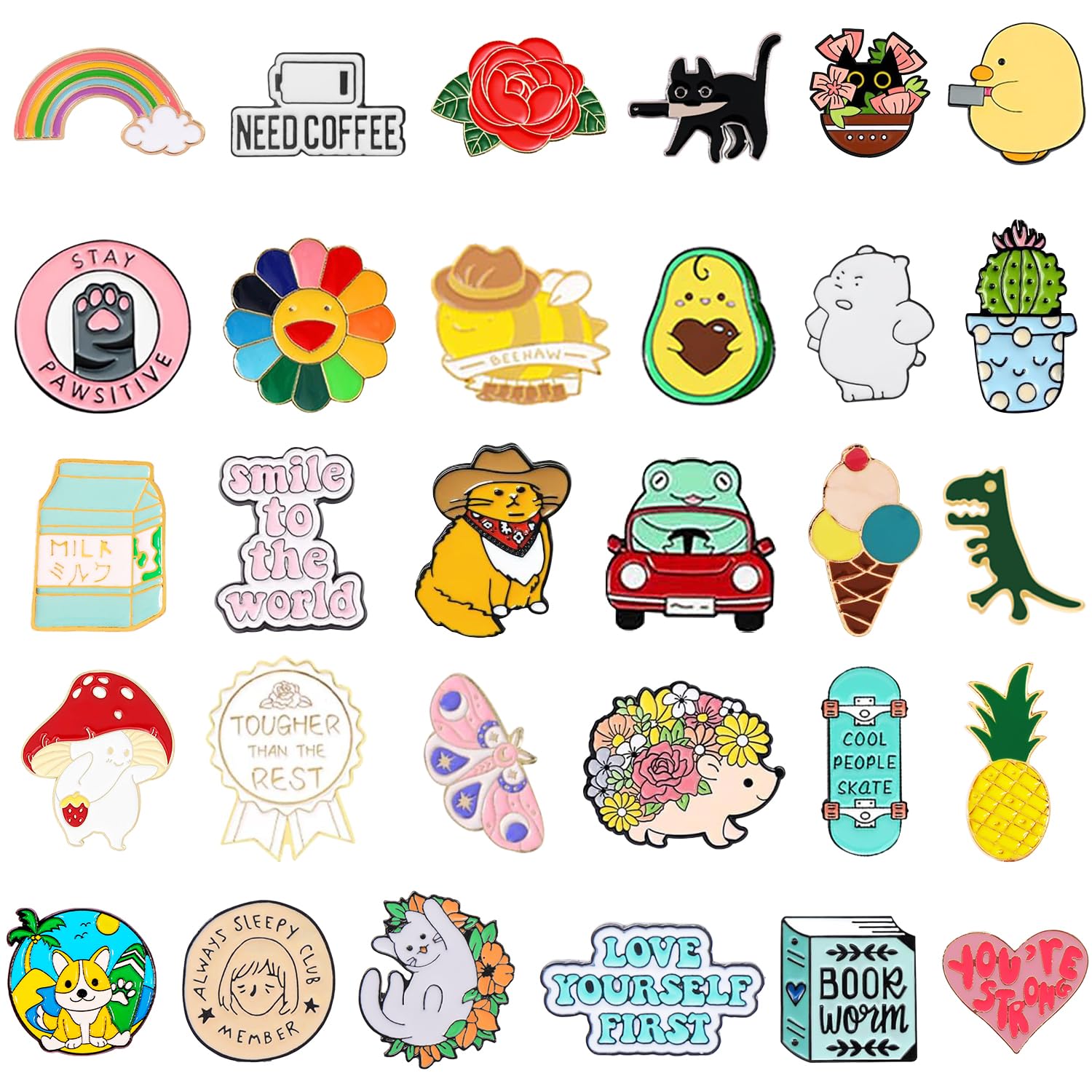 Japior 20/30/60/100 Mixed Enamel Pins for Backpacks,Hat Cute Funny Button Pins Bulk Set,Cartoon Plant Aesthetic Brooch Lapel Backpack Pins for Hats Women Girls Cloths Decoration