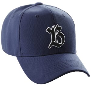 Daxton Structured Baseball Hat Cap Old English A to Z Letter Number Initial-Navy, Letter B